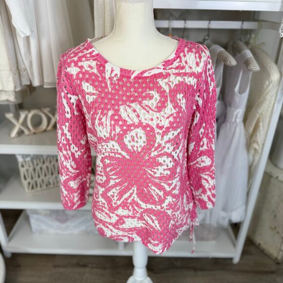 Ruby Rd. | Sweaters | Ruby Rd Favorites Womens Sz Xl Pink White Crochet ...